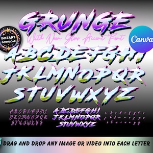 Grunge Font Canva Frames | Bootleg Tshirt Font | Easy Drag and Drop ...