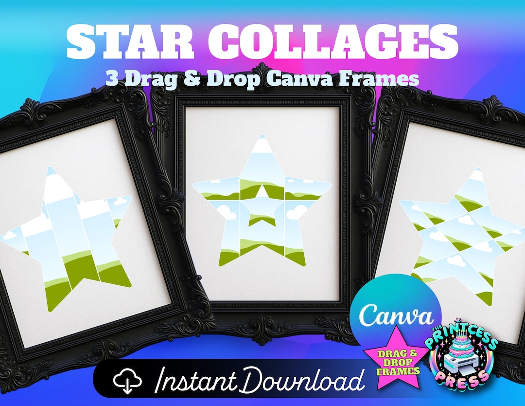 Star Collage Canva Frames Bundle of 3 | Printable Drag & Drop Star ...
