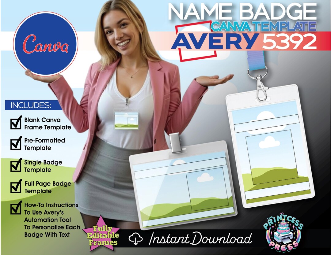 Customizable Avery 5392 Name Badge Template for Canva | Canva Template ...