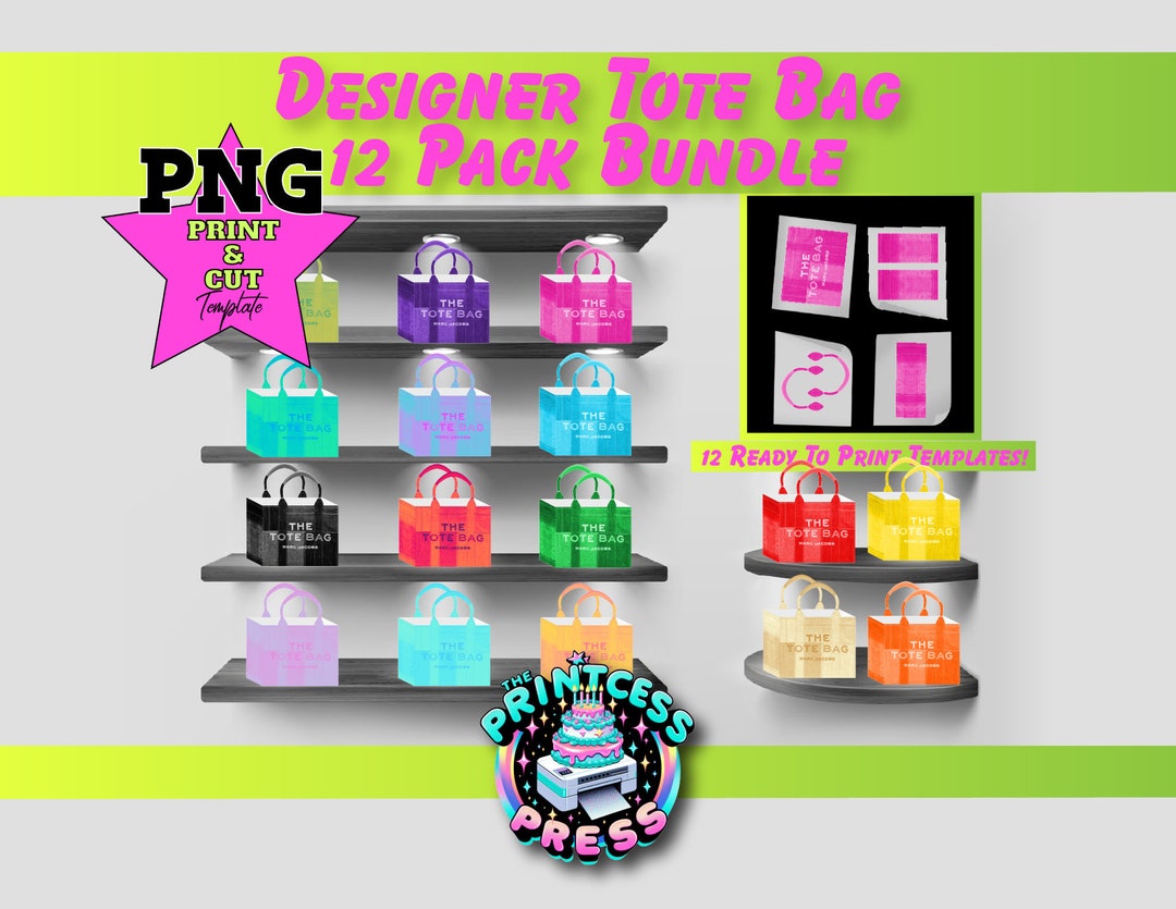 Tote Bag Template Designer Gift Bag PNG 12 Color Bundle | 8.5 X 11 ...