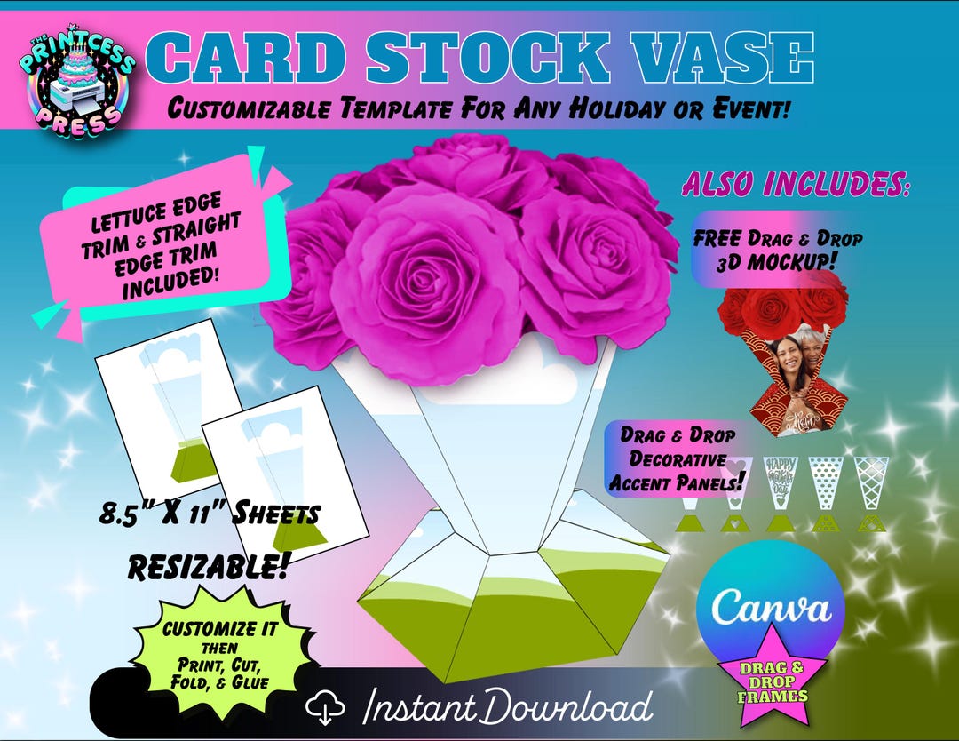 Paper Vase Template in Canva | DIY Standing Vase Template | Drag & Drop ...