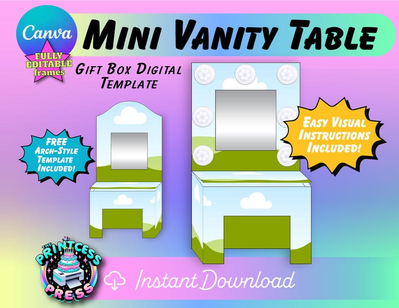 Vanity Table Gift Box Template Canva Frame | Vanity Template Gift Box ...