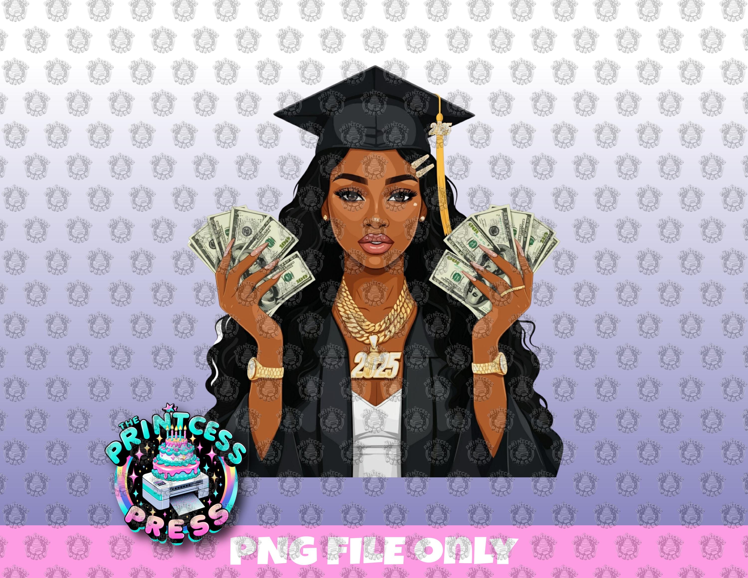 Black Girl Graduate Holding Money PNG Grad Clip Art | Class of 2025 ...