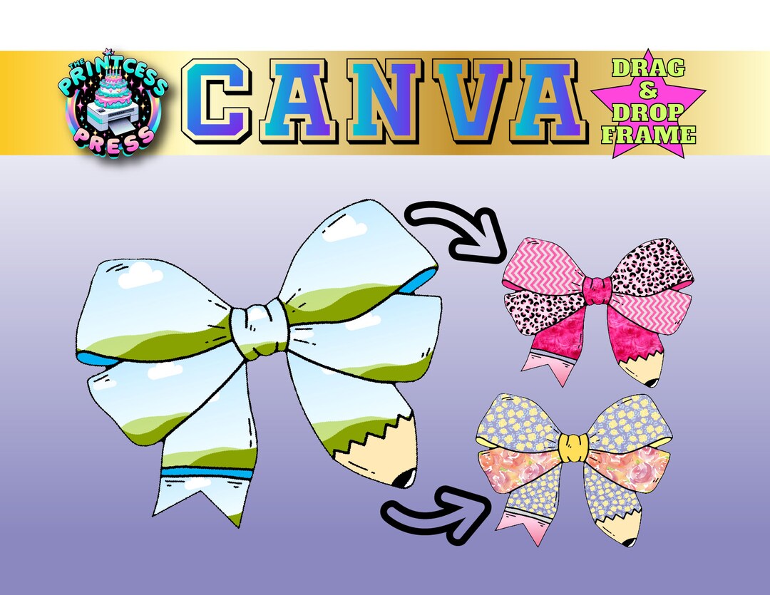 Back to School Coquette Pencil Bow PNG Customizable Canva Frame | Retro ...