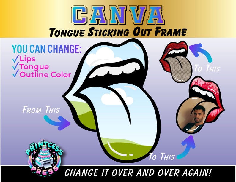 Tongue Sticking Out PNG SVG Canva Frame | Easy Drag + Drop Canva ...