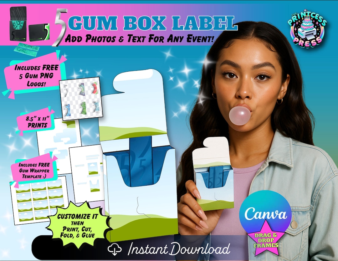 5 Gum Box Template Canva & SVG 15 Stick Box | Five Gum Template Canva ...