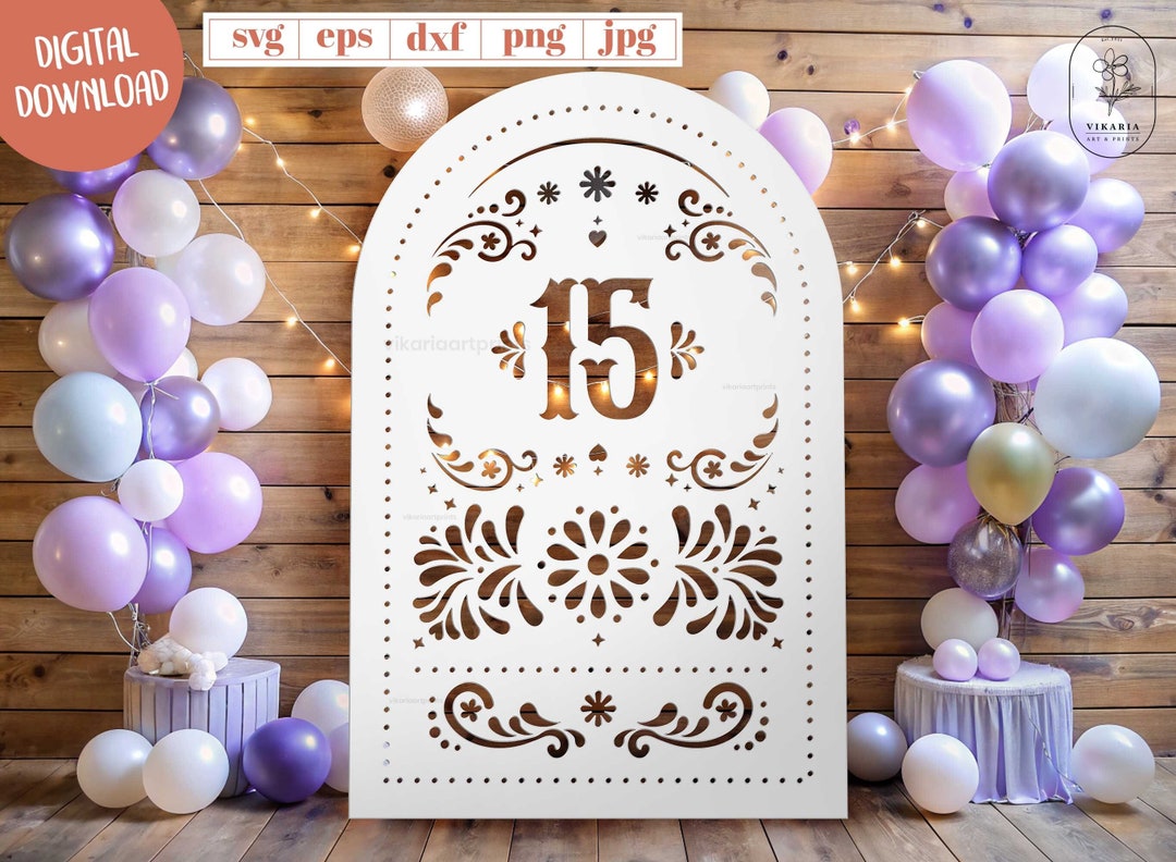 Quinceañera Arch Backdrop SVG, Background Arch Clay Pedals SVG, Papel Picado, Mexican Wedding ...