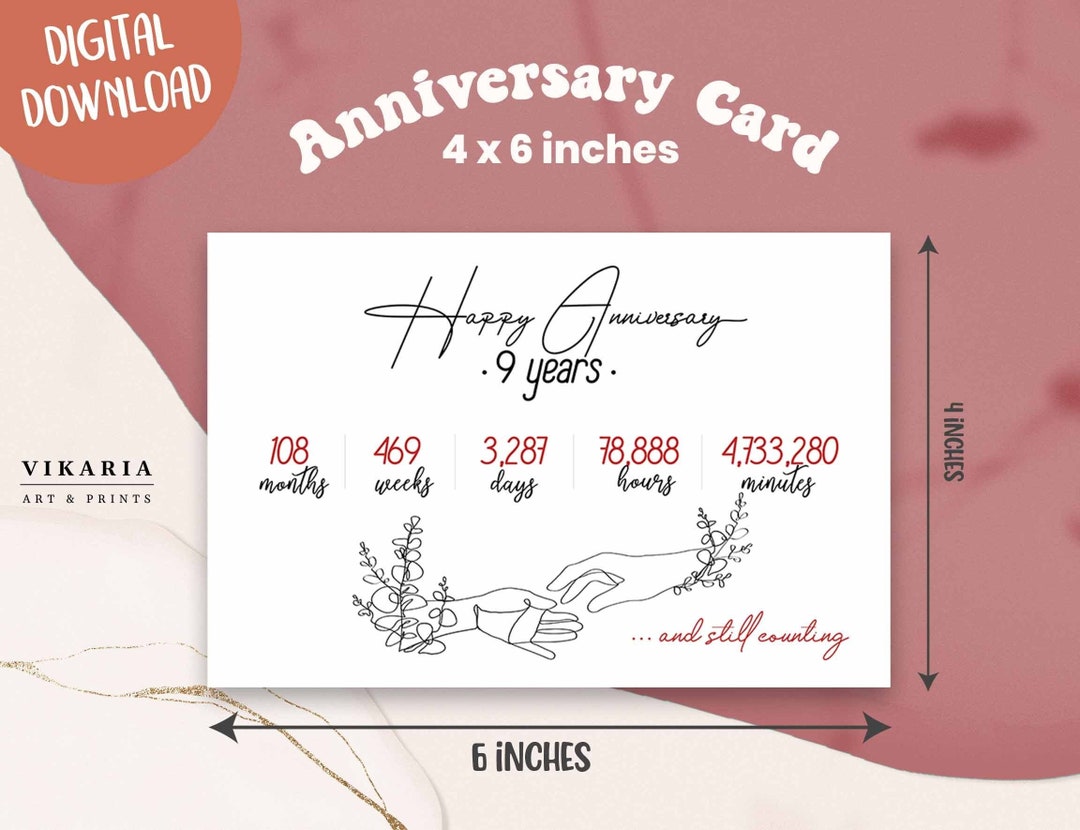 9th Anniversary Card Printable, Printable 9th Anniversary Card, 9th ...