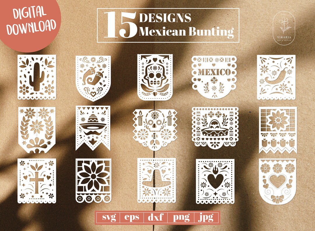 Mexican Bunting Banner, Papel Picado Clipart, Fiesta Bunting Banner Dia ...