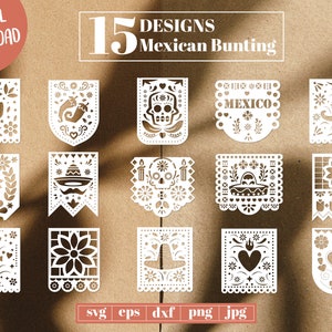 Mexican Bunting Banner, Papel Picado Clipart, Fiesta Bunting Banner Dia ...