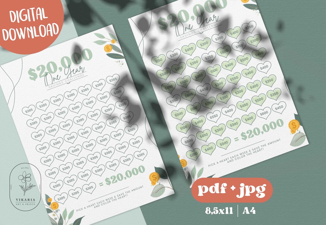 20000 Savings Challenge Tracker Money Challenge Save 20 000 - Etsy