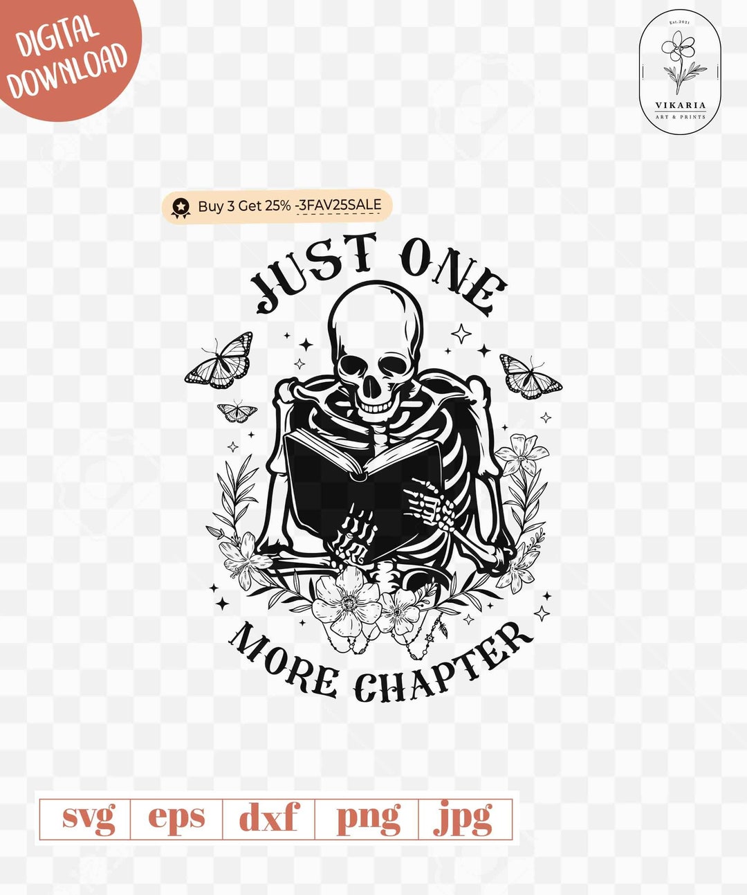Reading Skeleton Svg, Funny Book Svg Png, Book Lover Svg Png, Floral ...