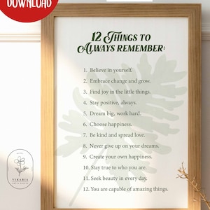 12 Things to Always Remember, Printable Inspirational Wall Art ...