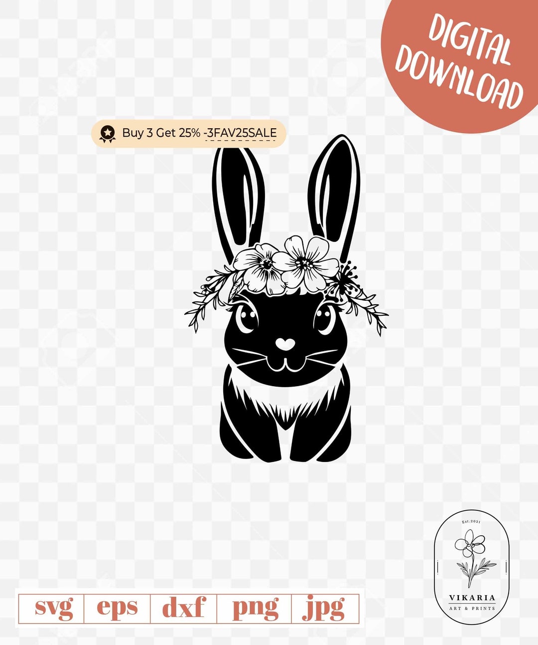 Floral Bunny SVG, Cute Bunny With Flowers Svg, Floral Rabbit Svg ...