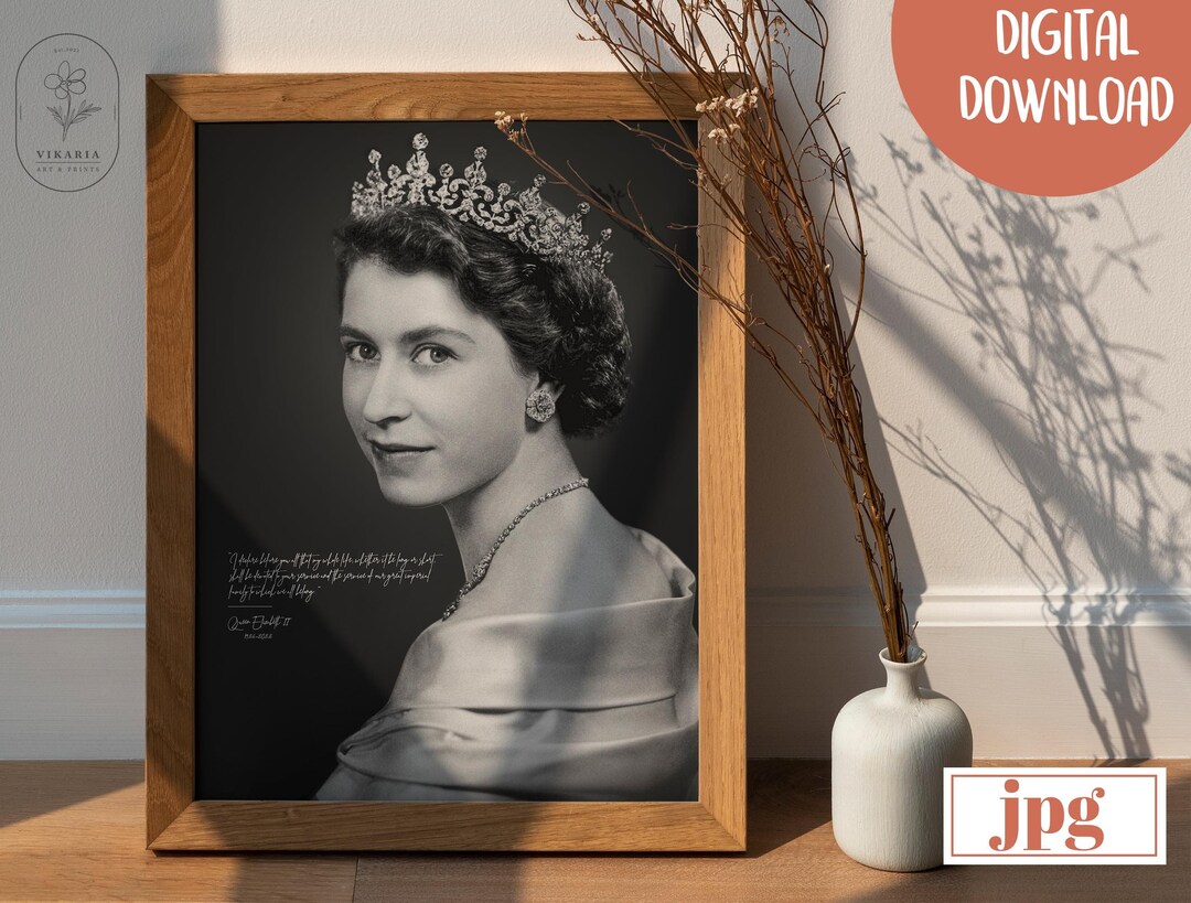 Queen Elizabeth Print, Royal Family, Queen Poster, Queen Elizabeth ...