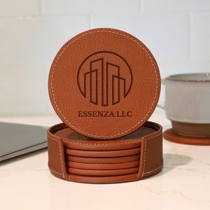 Custom Leather Coasters With Holder, Corporate Gifts With Logo, Bulk ...