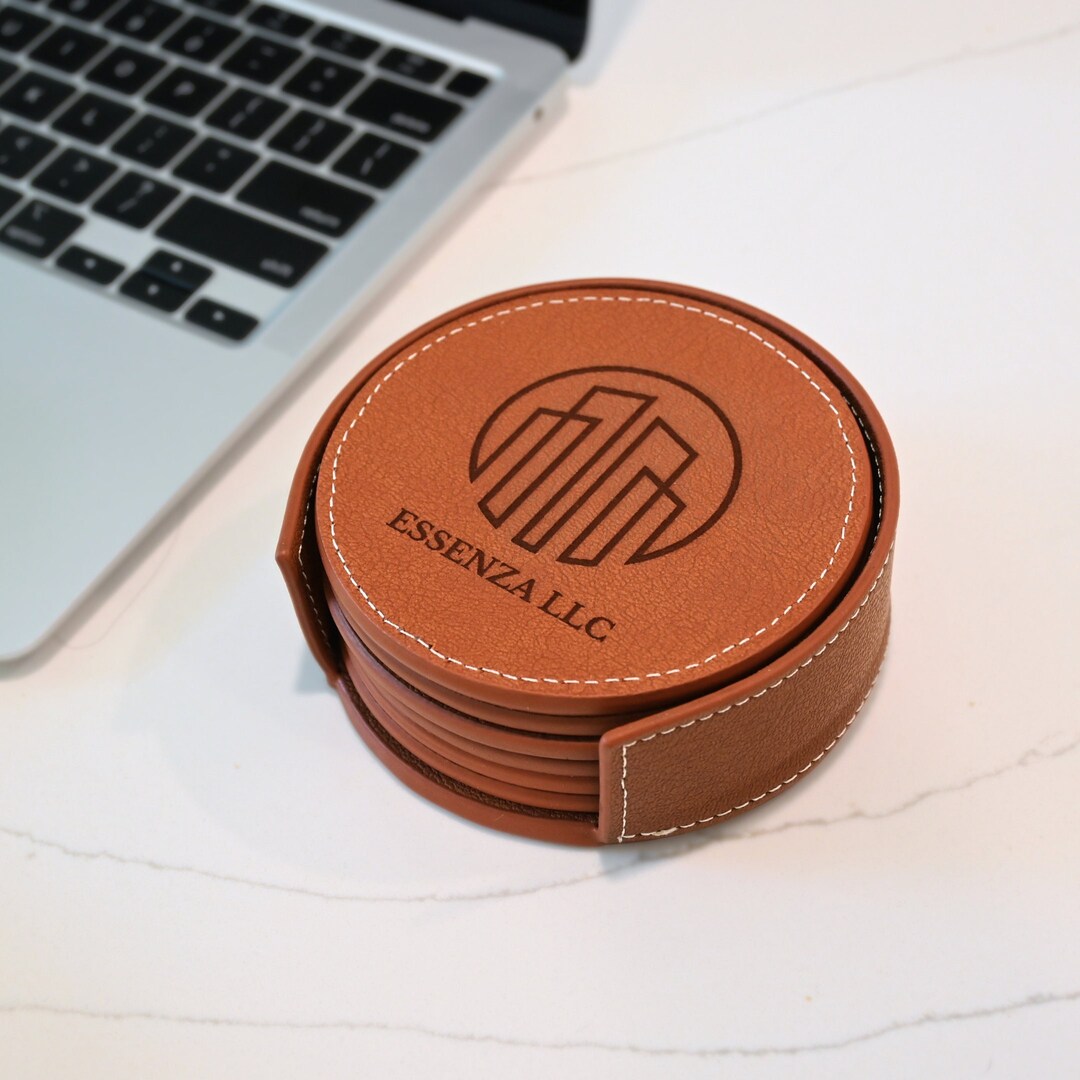 Custom Leather Coasters With Holder, Corporate Gifts With Logo, Bulk ...