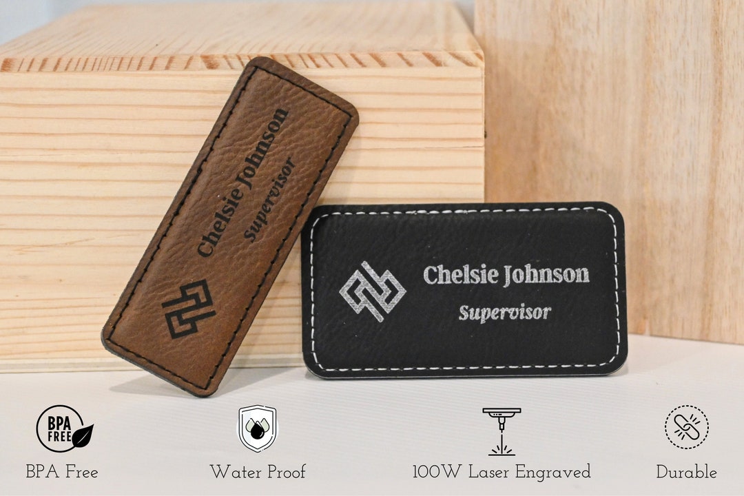 Custom Name Badge With Logo, Leather Name Tags for Work, Custom Name ...