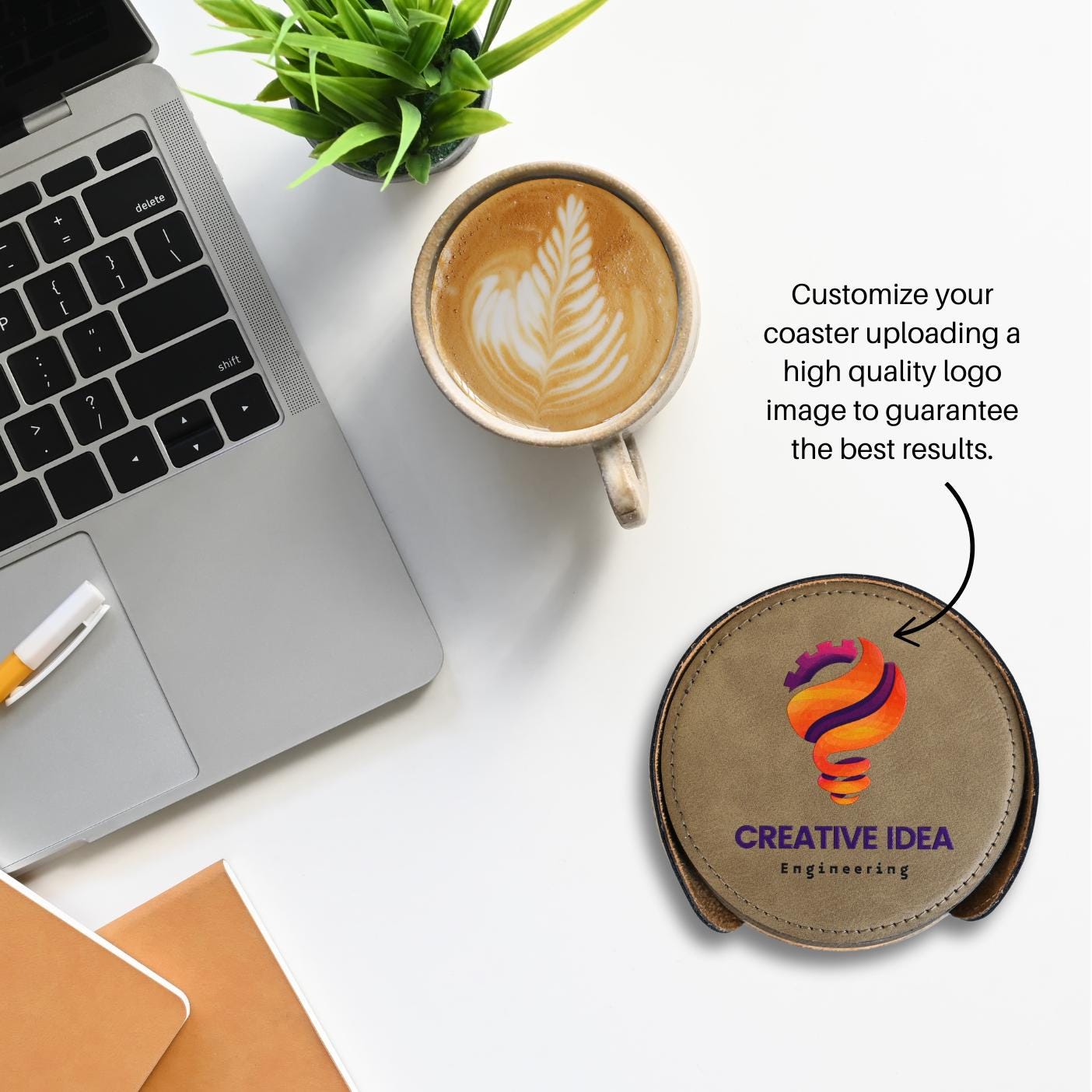Full Color Logo Leather Coasters With Holder – Set of 6 | Corporate ...