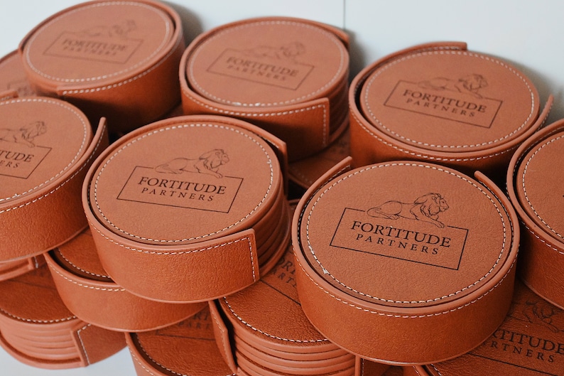 Custom Leather Coasters With Holder Corporate Gifts With - Etsy
