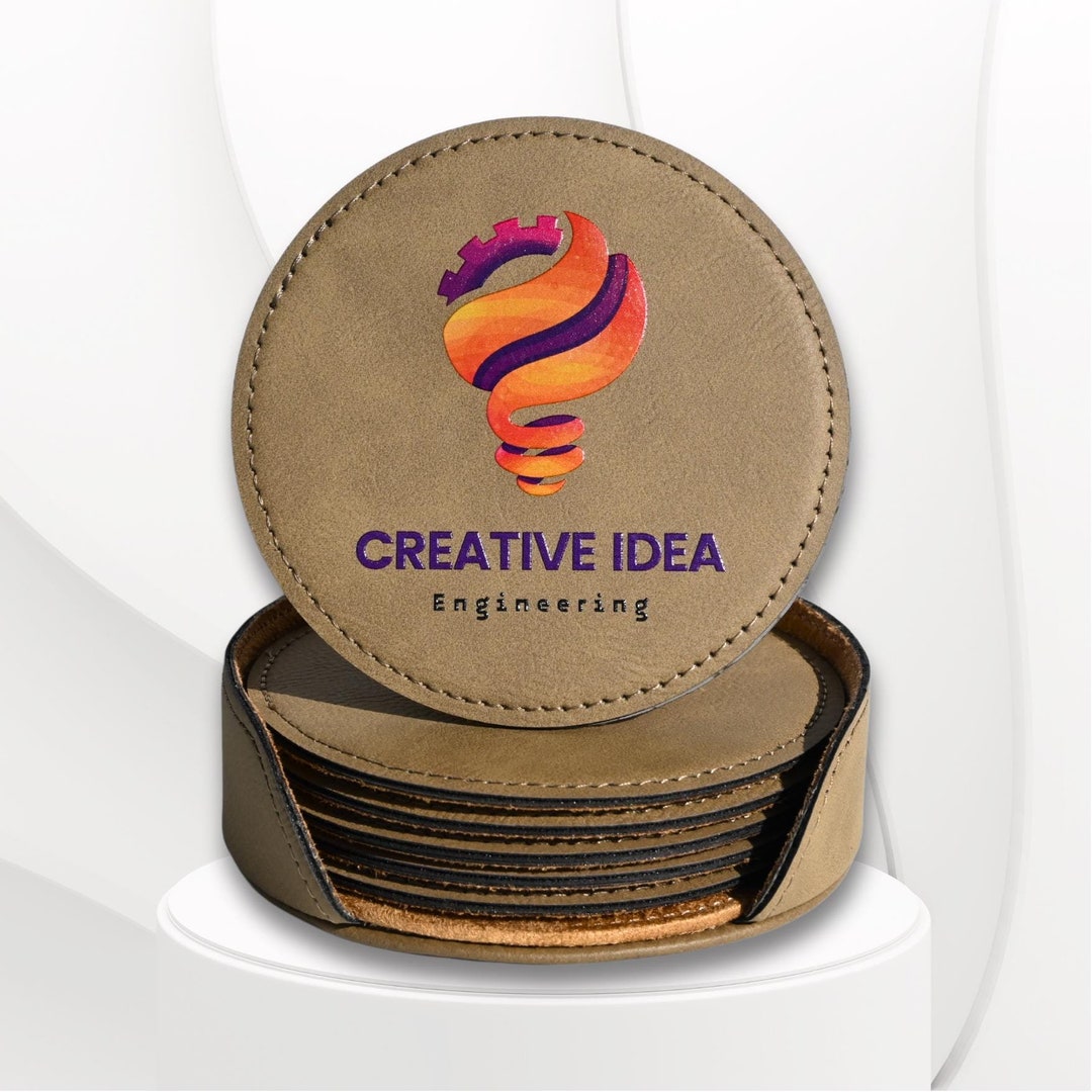 Full Color Logo Leather Coasters With Holder – Set of 6 | Corporate ...