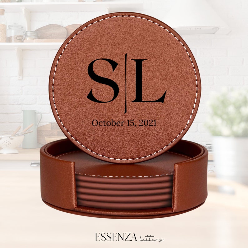 6 Custom Leather Coasters Coasters With Holder Leather - Etsy