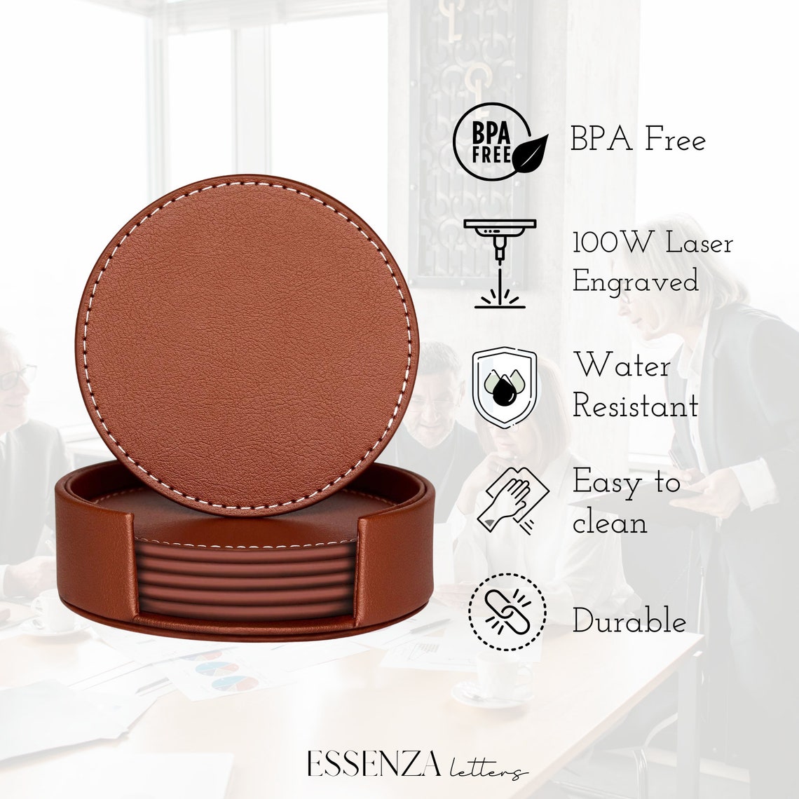 Custom Leather Coasters With Holder Corporate Gifts - Etsy