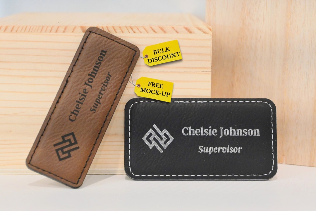 Custom Name Badge With Logo, Leather Name Tags for Work, Custom Name ...