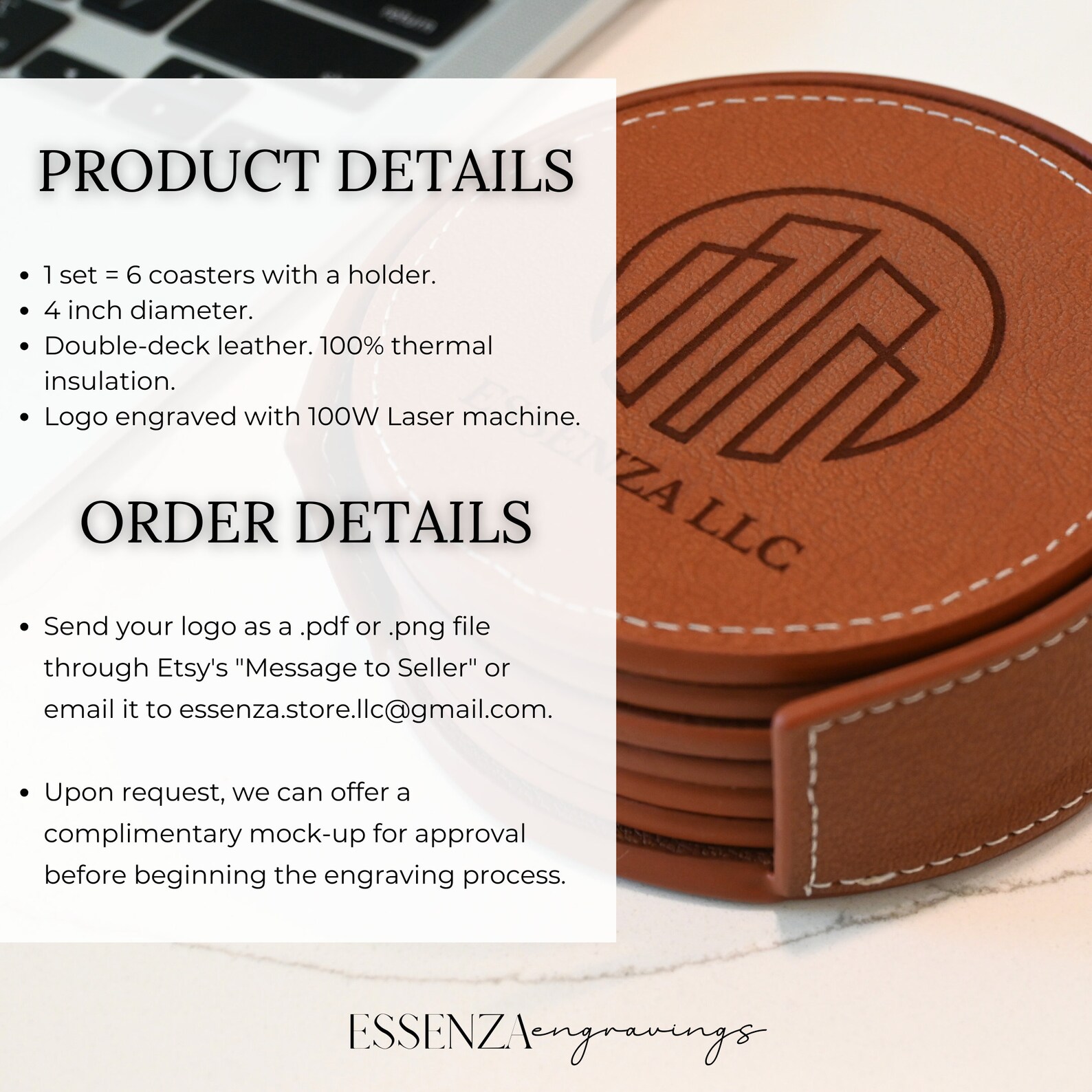 Custom Leather Coasters With Holder, Corporate Gifts With Logo, Bulk ...