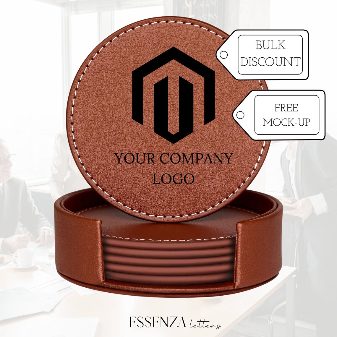 Custom Leather Coasters With Holder Corporate Gifts With - Etsy