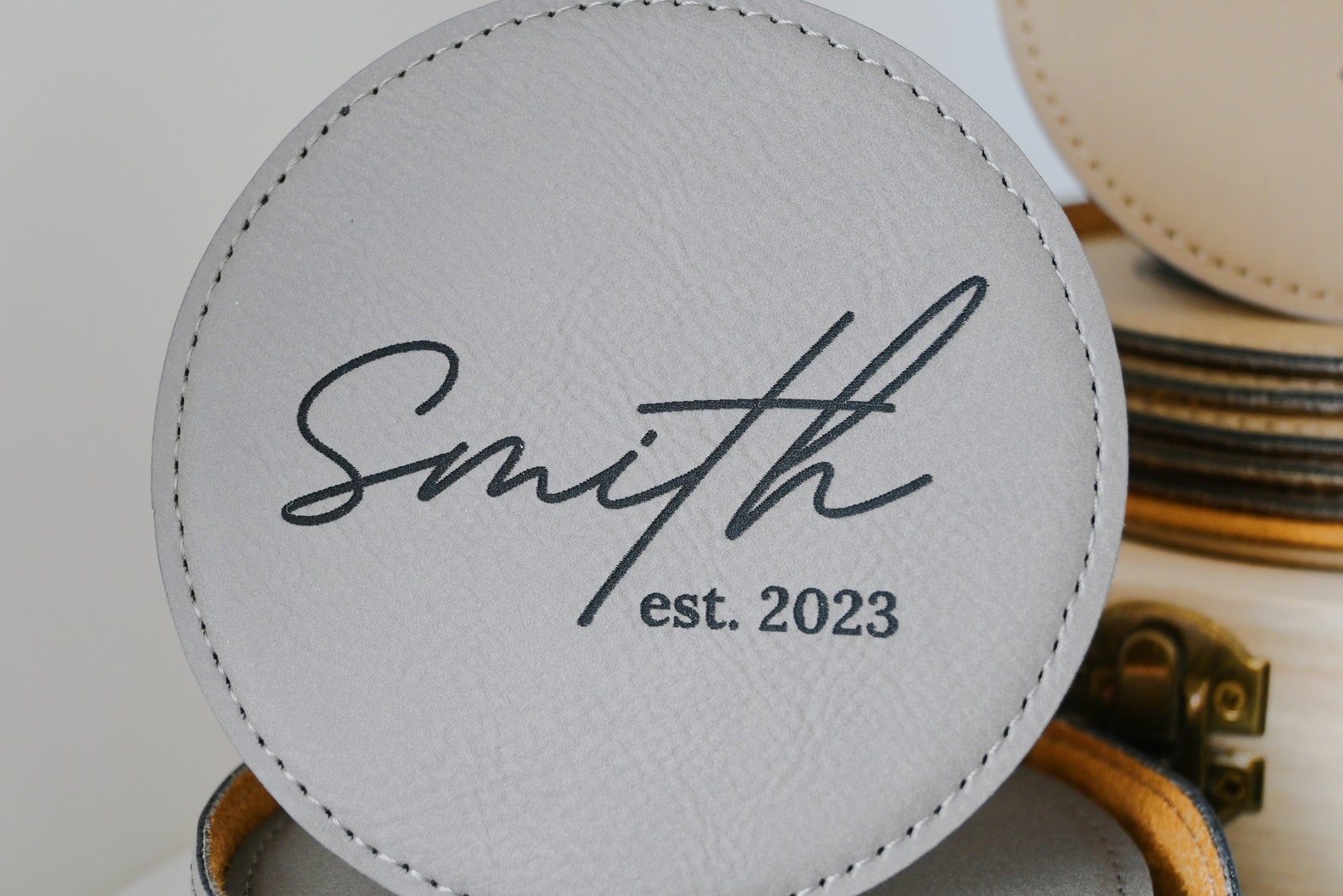 6 Leather Coaster Set, Coasters With Holder, Home Decor, Anniversary ...