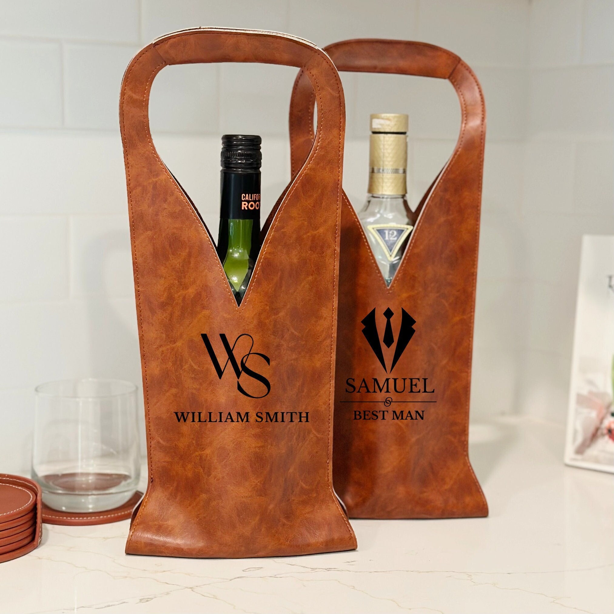 Custom Engraved Leather Whiskey Bag, Groomsman Proposal Gift, Groomsmen ...