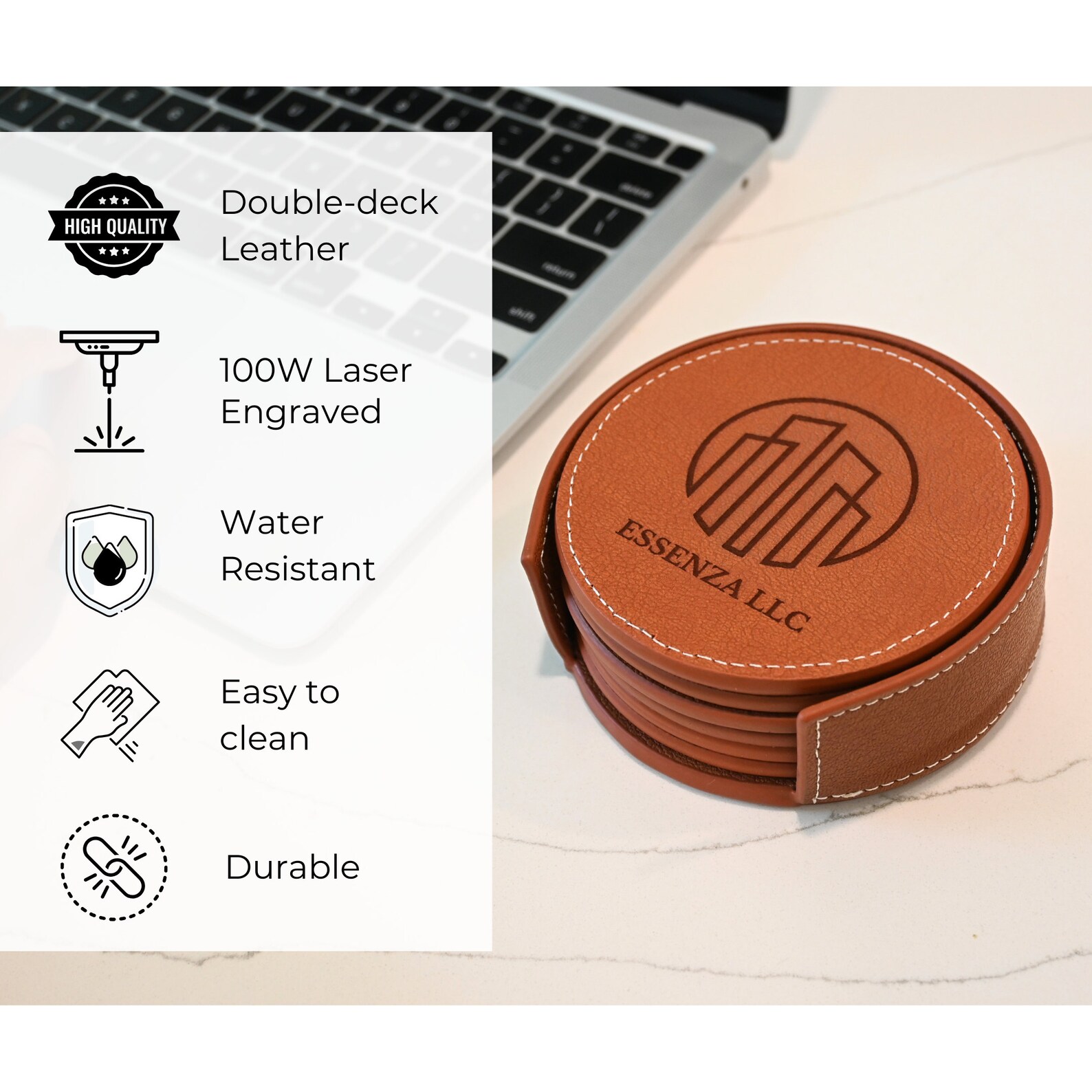 Custom Leather Coasters With Holder, Corporate Gifts With Logo, Bulk ...