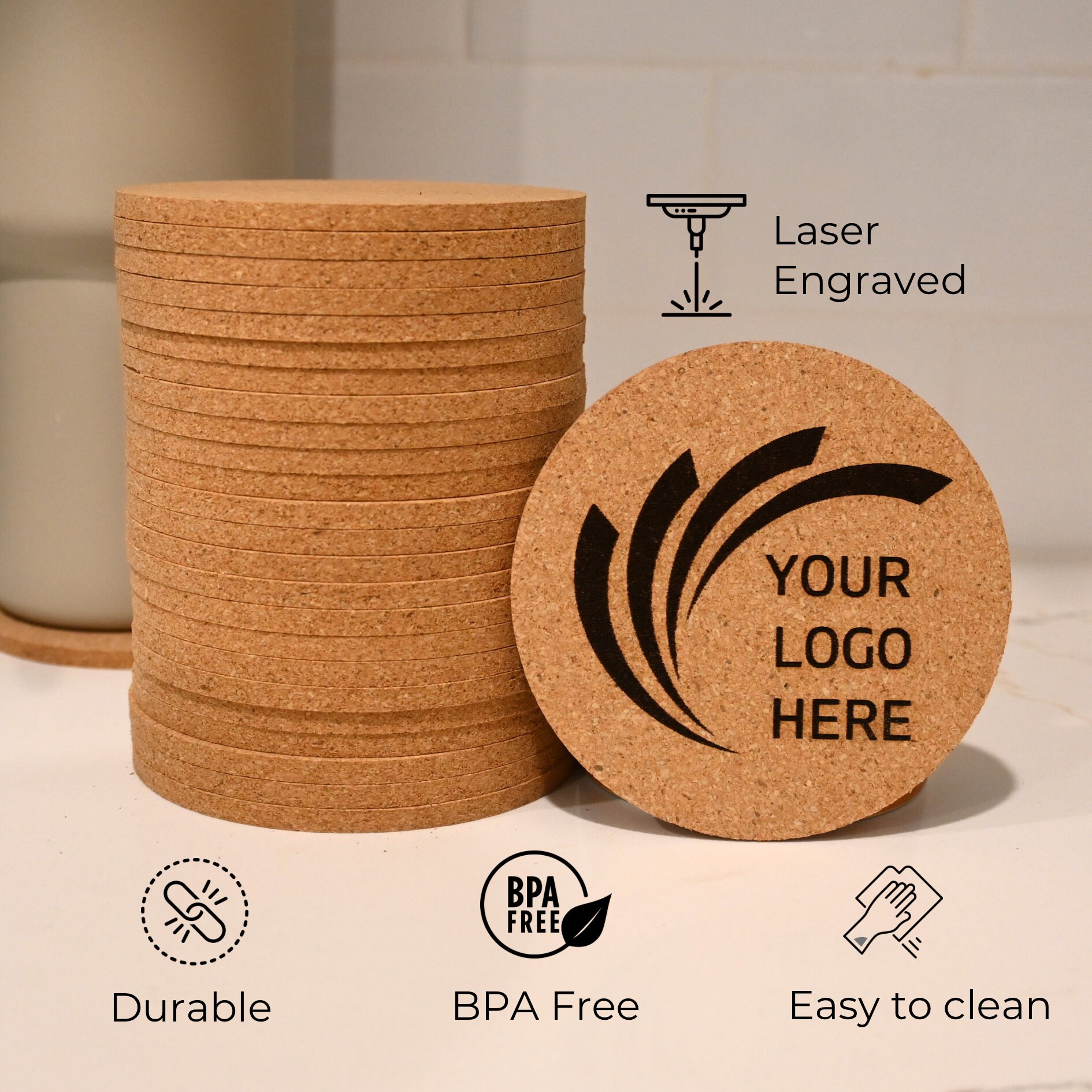 Personalized Cork Coasters, Custom Coasters Bulk, Custom Engraved Logo ...