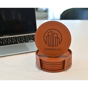 Custom Leather Coasters With Holder, Corporate Gifts With Logo, Bulk ...