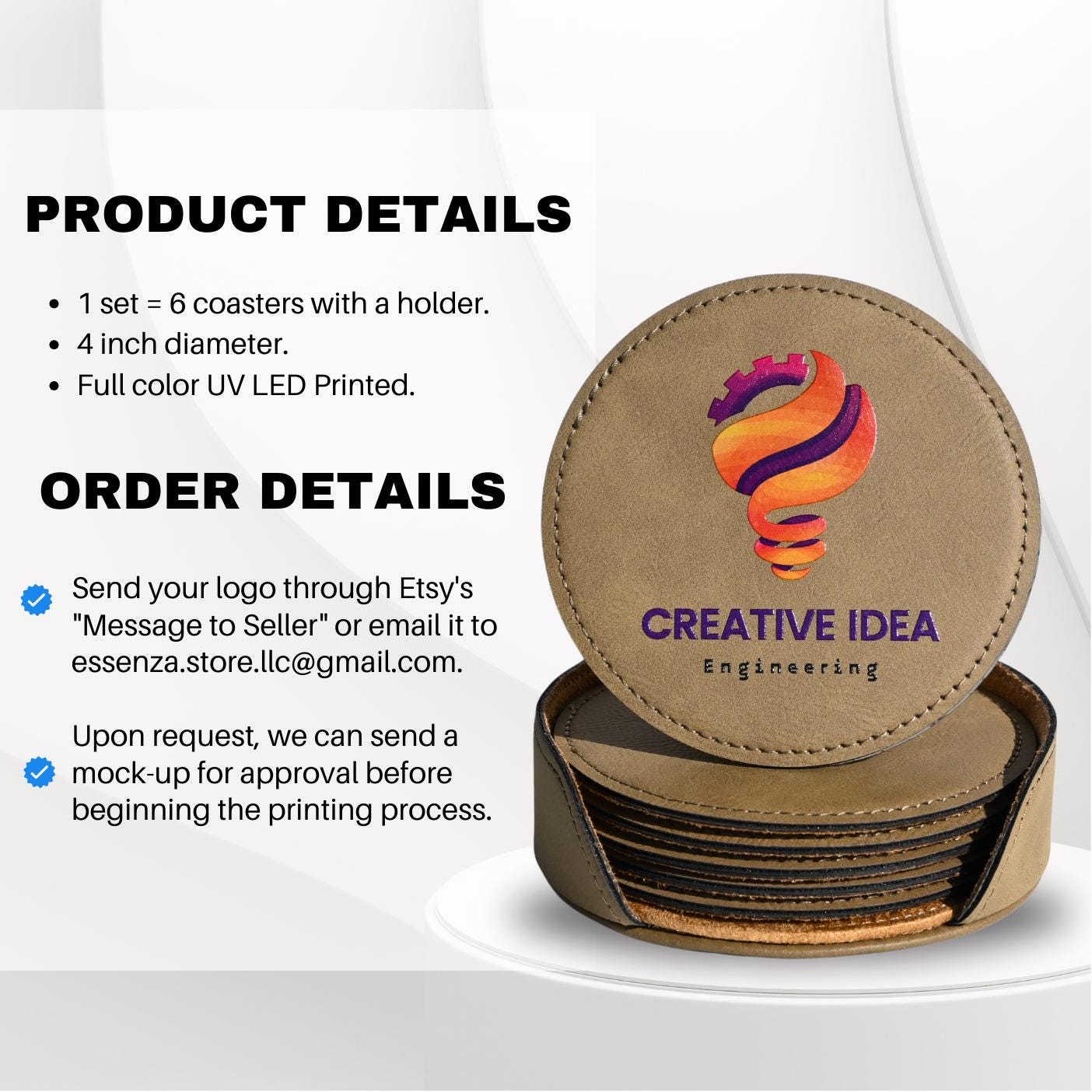 Full Color Logo Leather Coasters With Holder – Set of 6 | Corporate ...