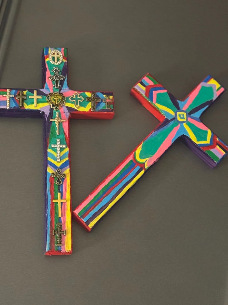 Hand Painted Colorful Multi Cross Wooden Wall Cross - Etsy