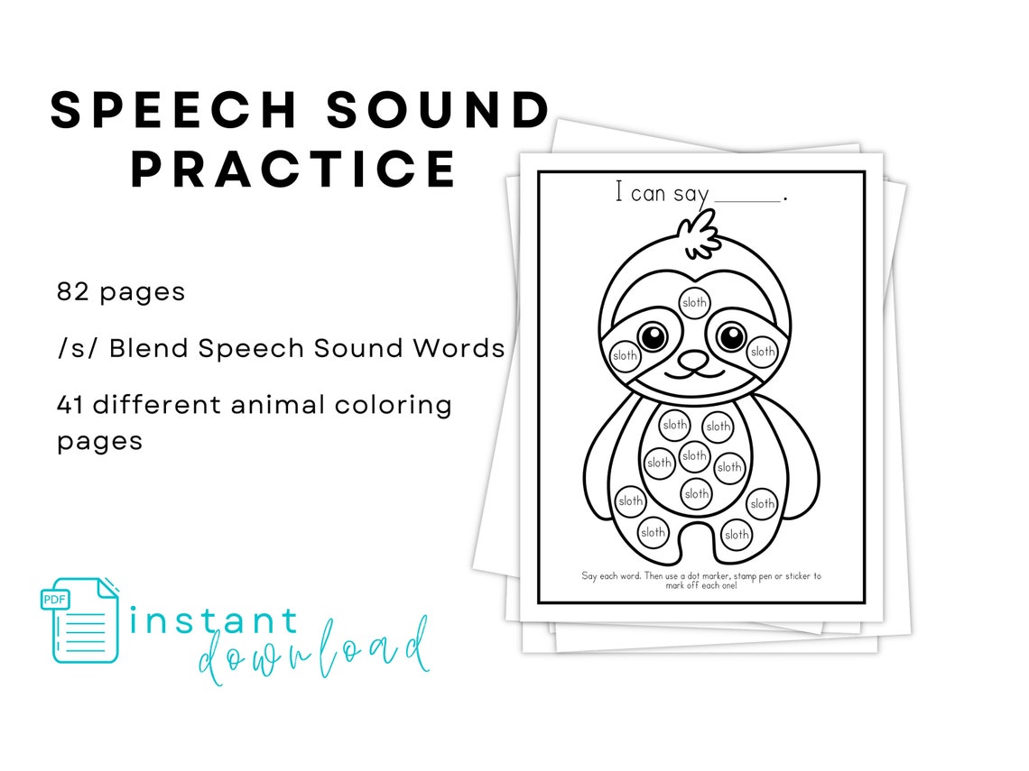 Dot Marker Speech Sound Practice Coloring Pages | /s/ Blend Sound Words ...