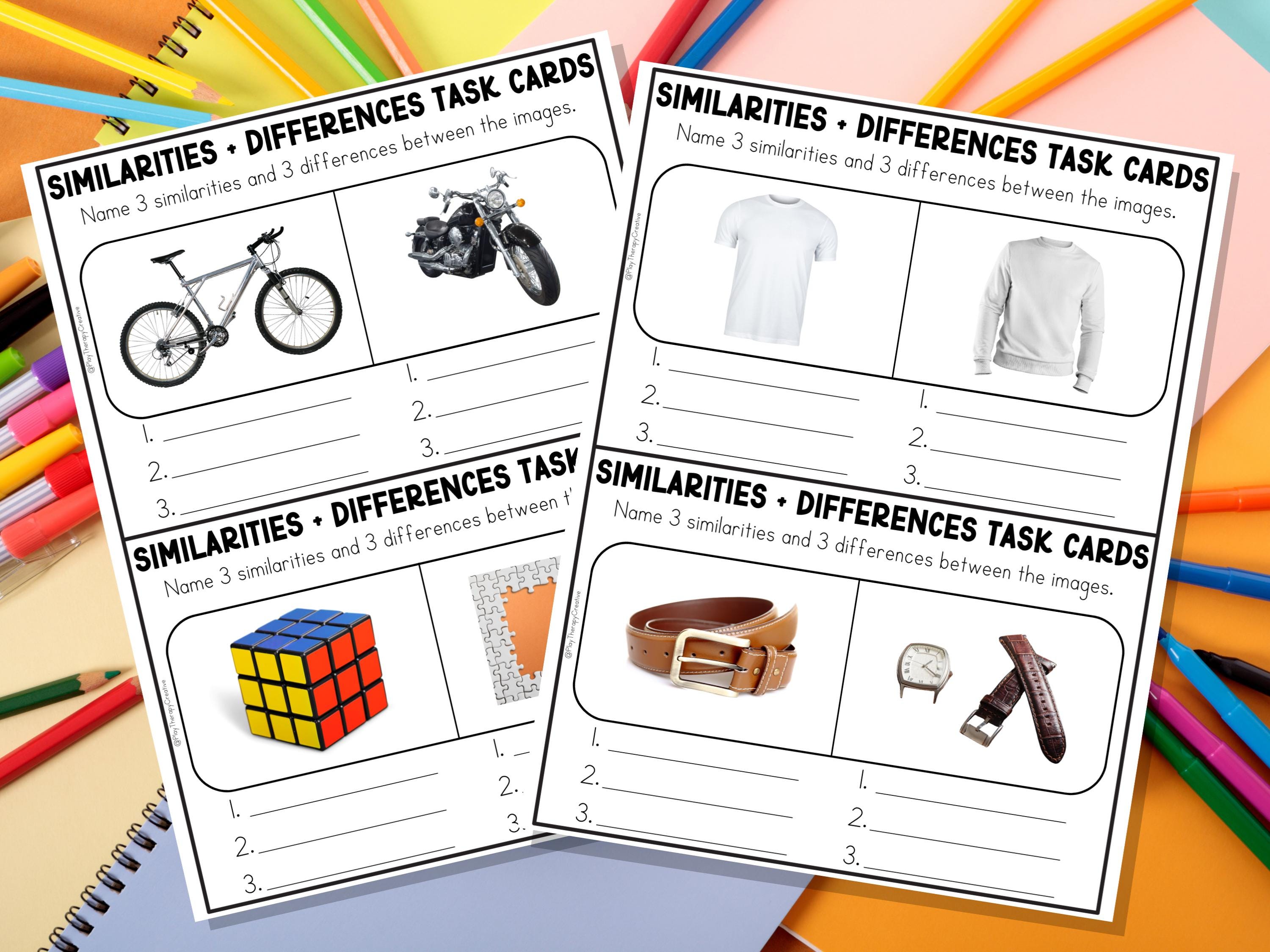 Similarities and Differences Task Cards for Speech Therapy | Compare ...