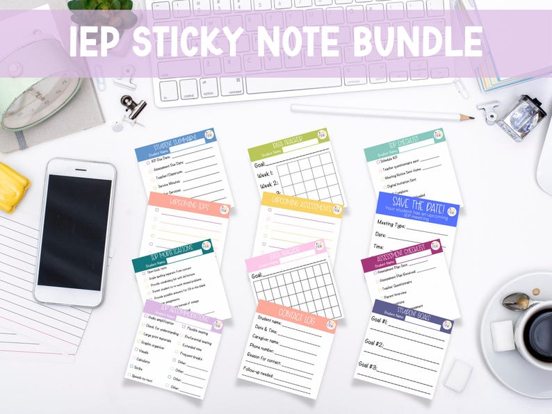 IEP Checklist Sticky Notes | IEP Meeting Organization | Speech Therapy ...