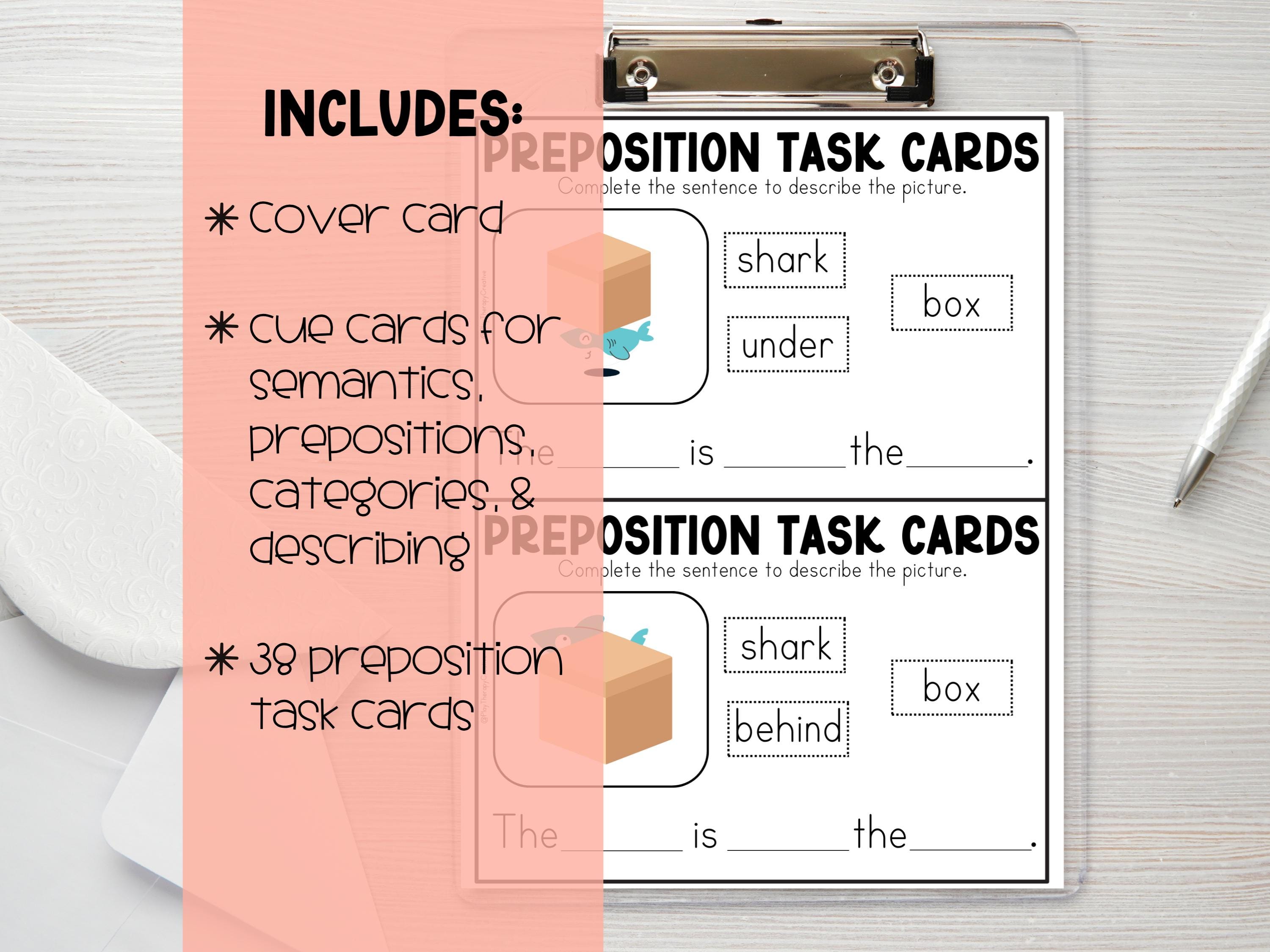 Prepositions Task Cards for Speech Therapy | Categorization Activities ...