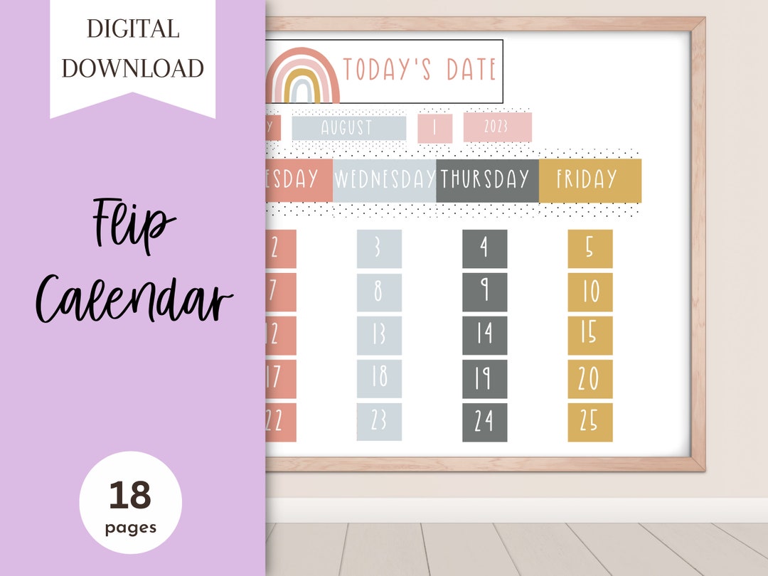 Classroom Flip Calendar Set Boho Classroom Decor Bulletin Board Prints ...