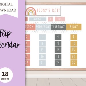 Classroom Flip Calendar Set Boho Classroom Decor Bulletin Board Prints ...