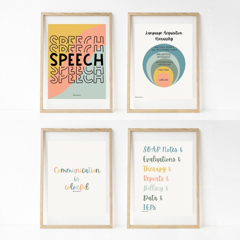 Speech Therapy Wall Art Bundle of 4 Prints / SLP Poster / | Etsy