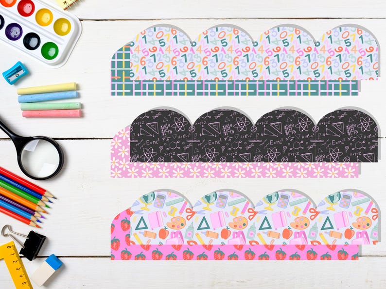 School Supplies Bulletin Board Borders Decor | Pastel Bulletin Board ...