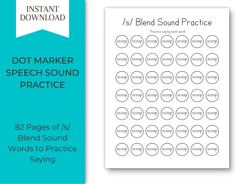 Dot Marker Speech Sound Practice Coloring Pages | /s/ Blend Sound Words ...
