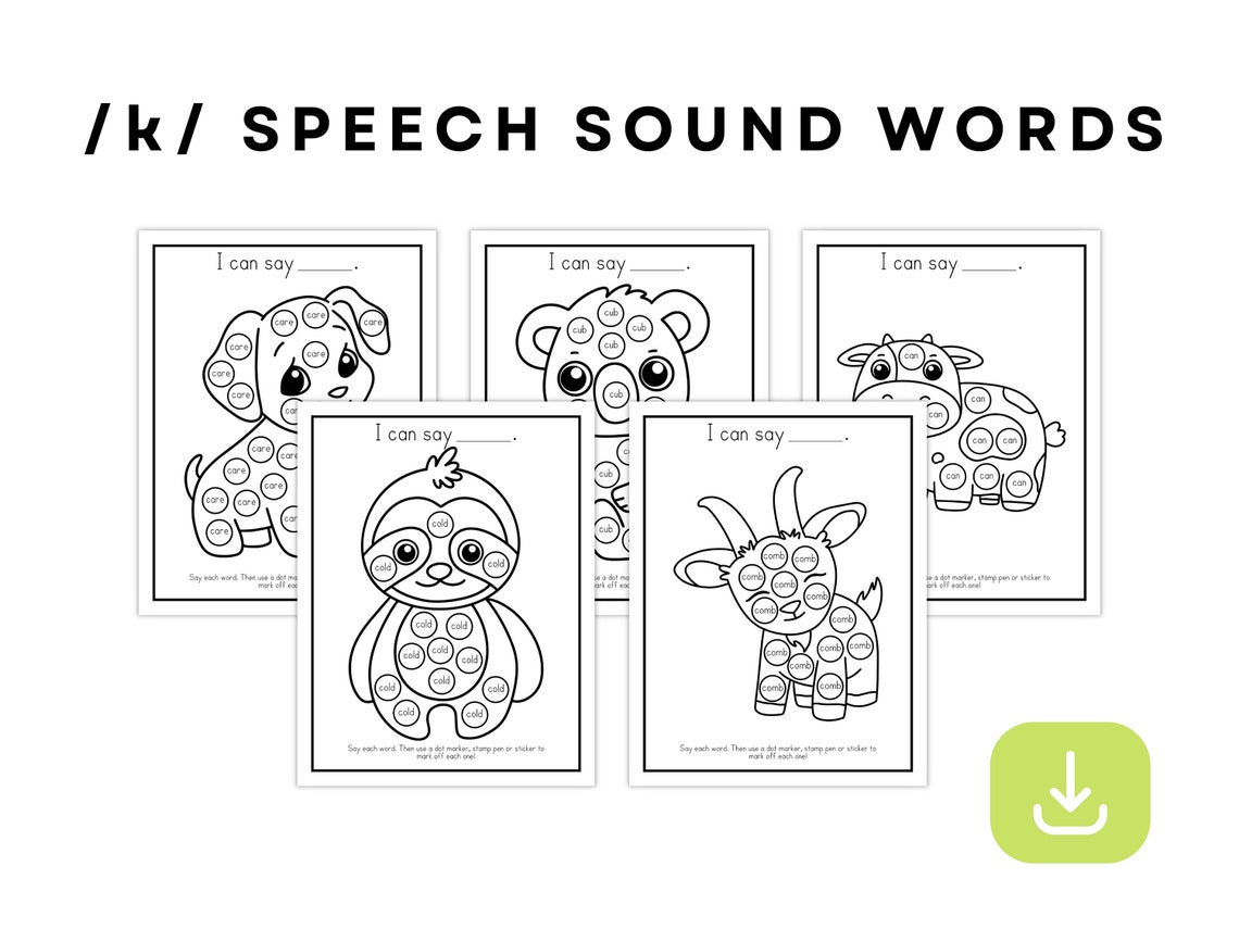 Dot Marker Speech Sound Practice Coloring Pages | /k/ Sound Words ...