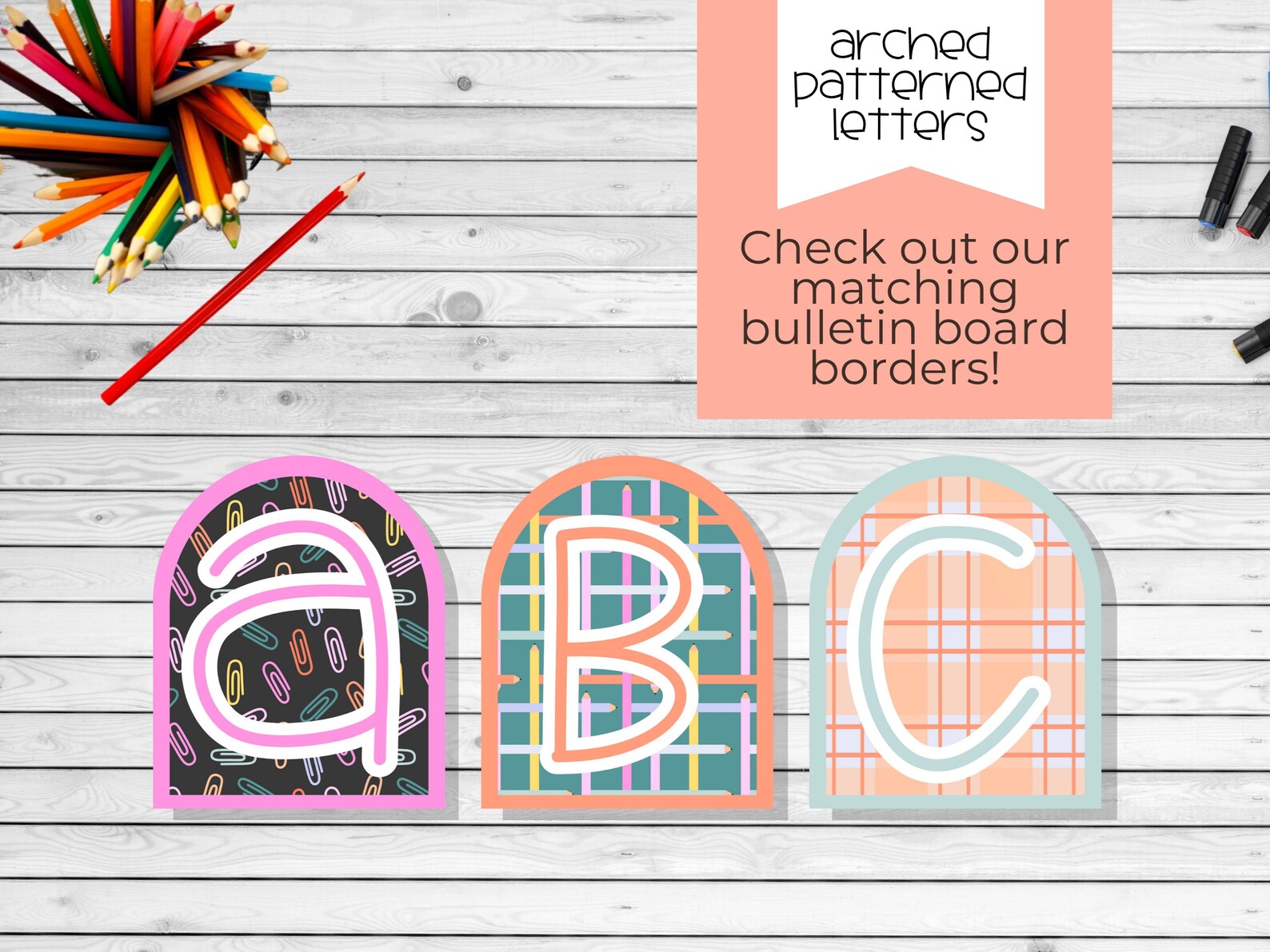 Arched School Days Pattern Letter Wall Decor Printable | Bulletin Board ...