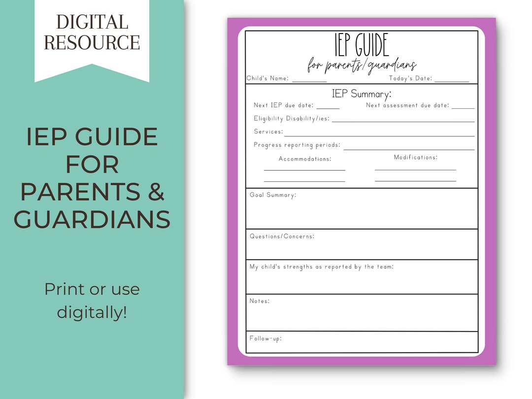 IEP Meeting Guide for Parents & Guardians / Special Education Support ...