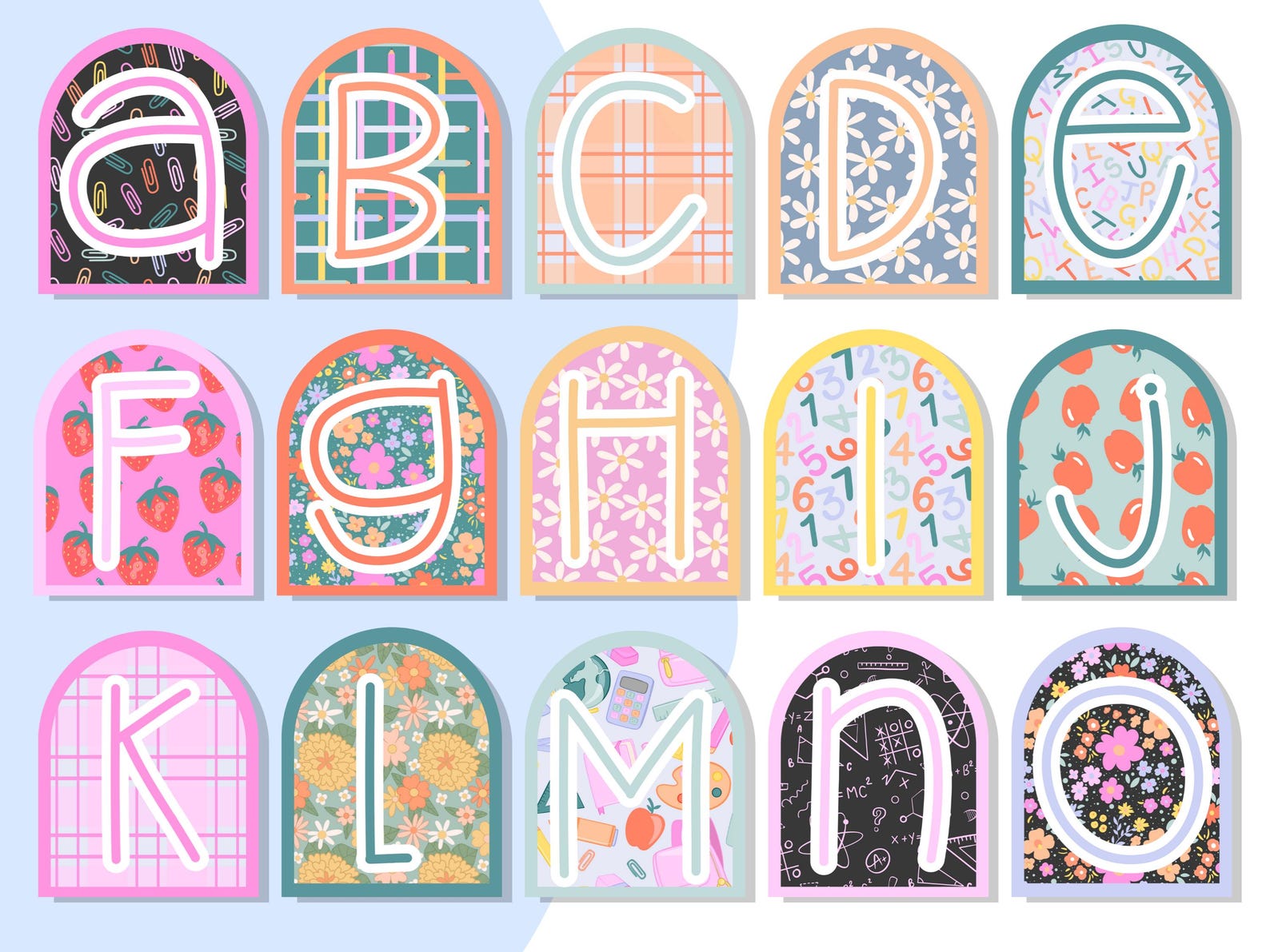 Arched School Days Pattern Letter Wall Decor Printable | Bulletin Board ...